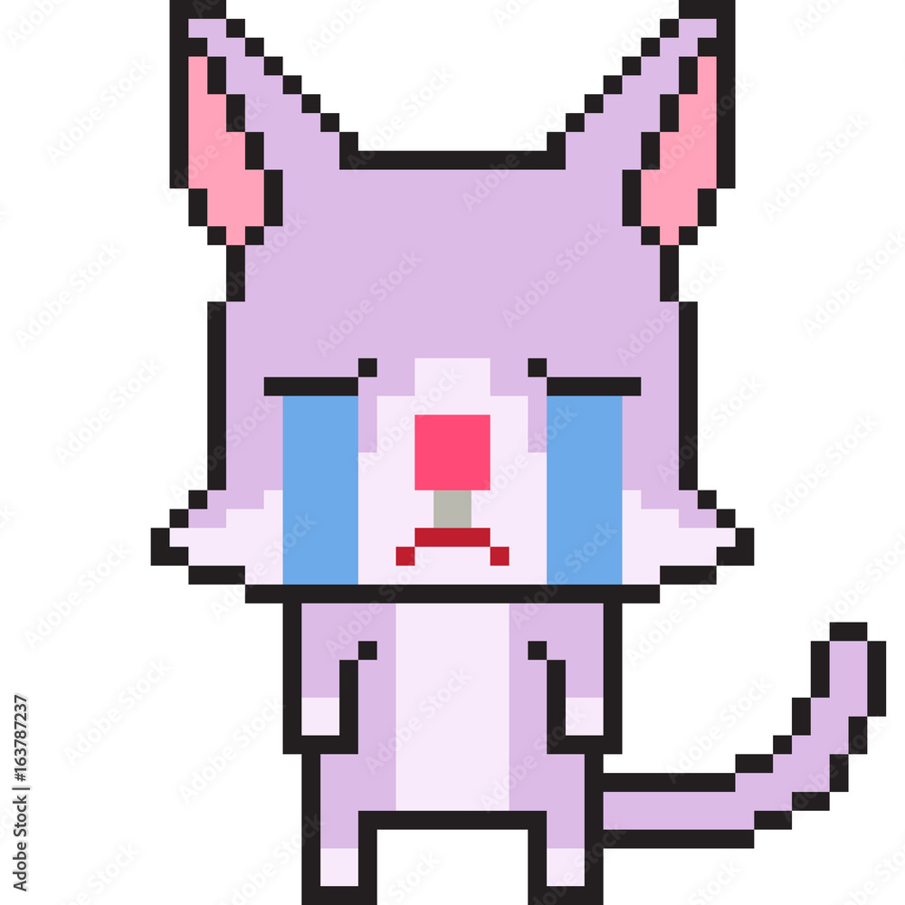 vector pixel art cat cry Stock Vector | Adobe Stock