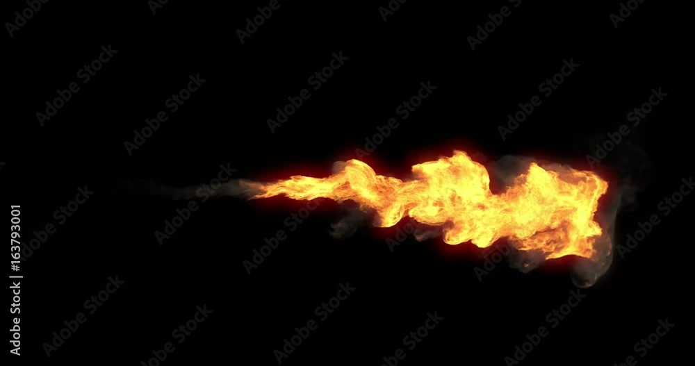 Animated realistic stream of fire like flamethrower shooting or fire ...