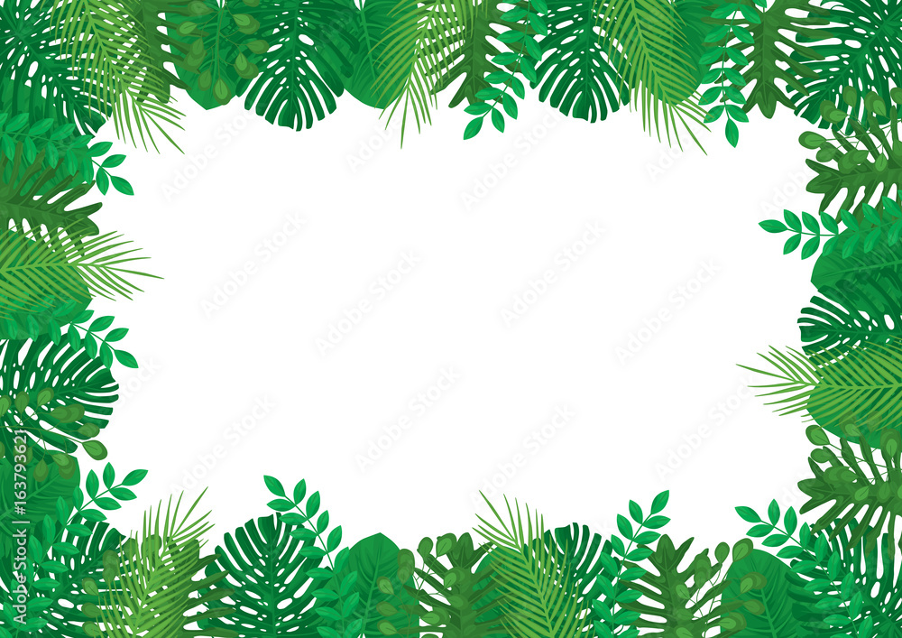 Tropical Leaves Vector Rectangle Frame Border Template Stock Vector | Adobe Stock