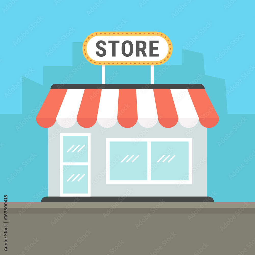 Storefront in the city vector illustration, store building on town ...