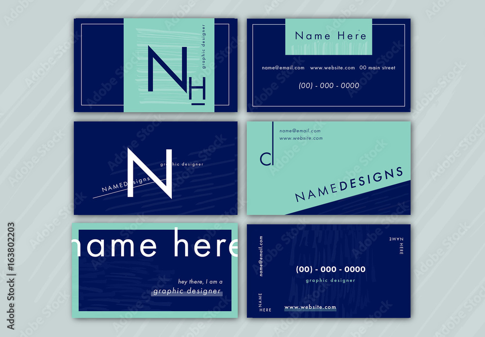 Navy and Teal Business Card Layouts 1 Stock Template | Adobe Stock