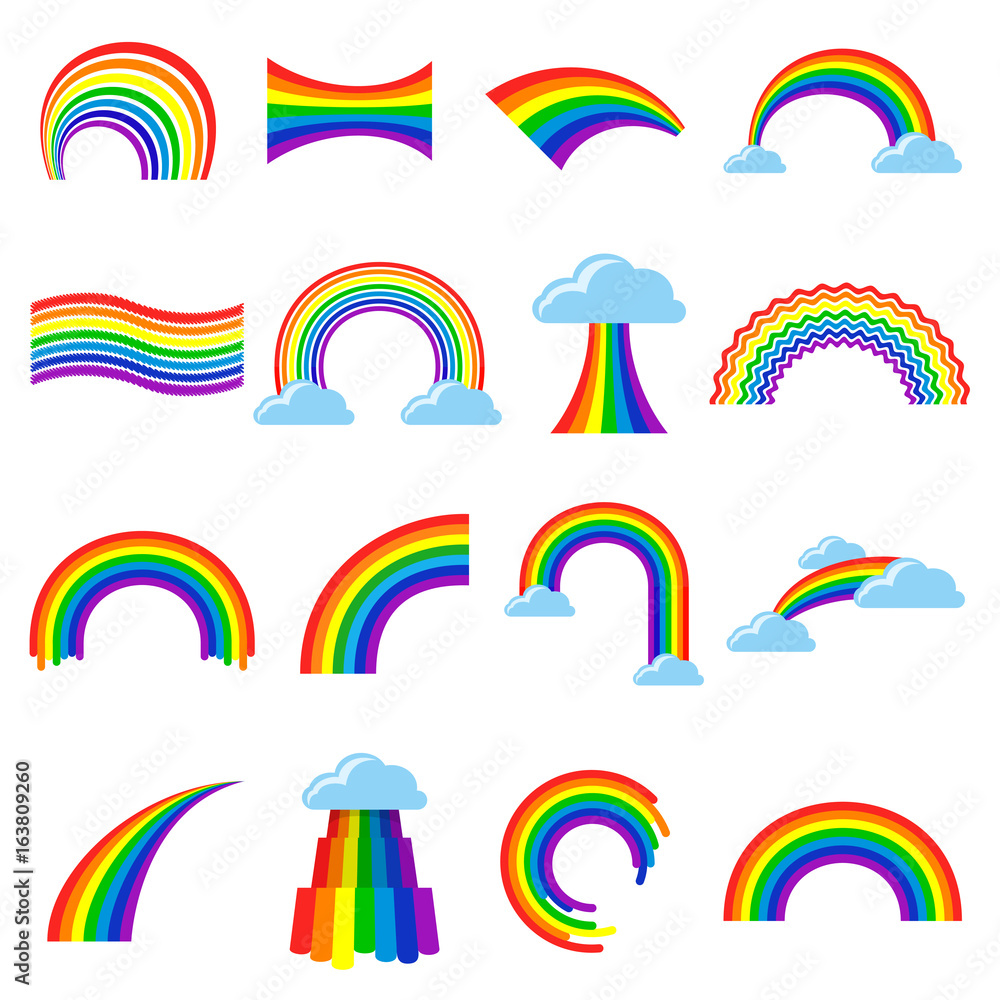 Rainbow icon cartoon flat set Stock Vector | Adobe Stock