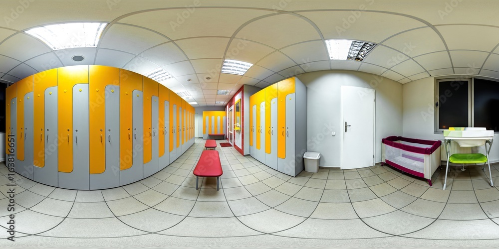 Bright color locker room cloakroom for women with yellow grey metal ...