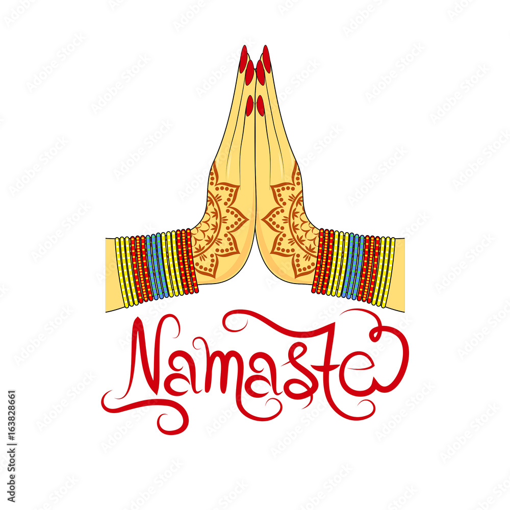 Indian womans hand greeting posture of namaste, vector illustration ...