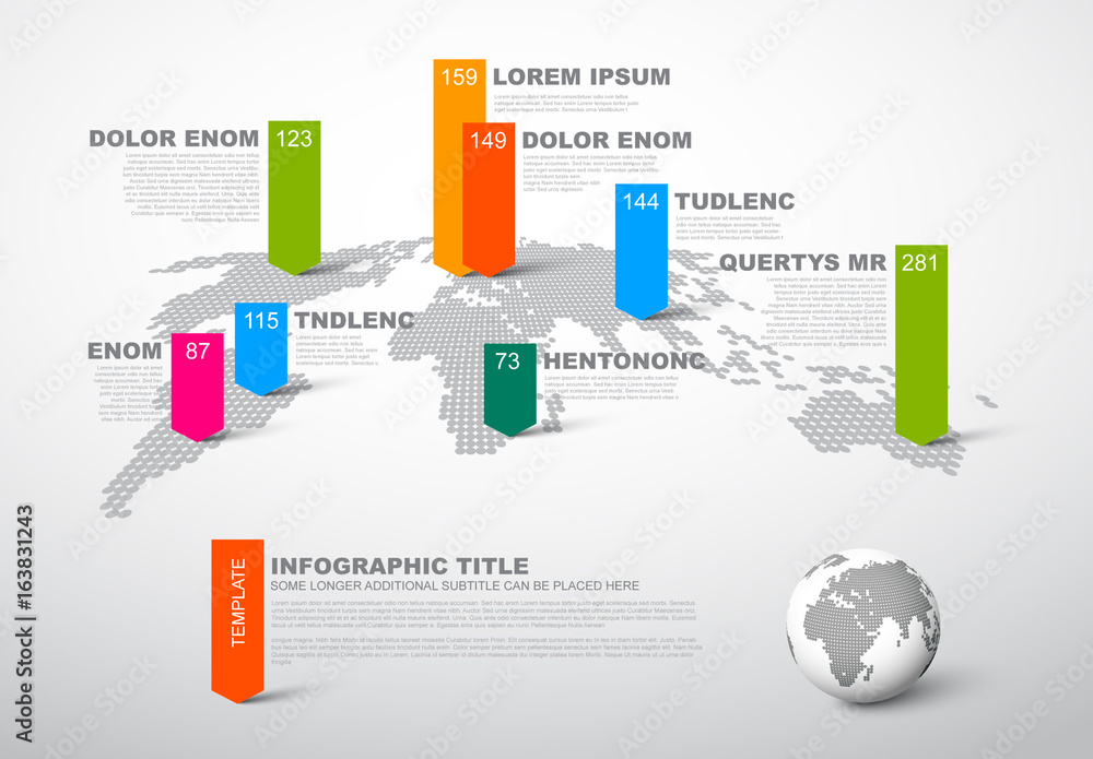 World Map Infographic with Vertical Pointer Markers 1 Stock Template ...