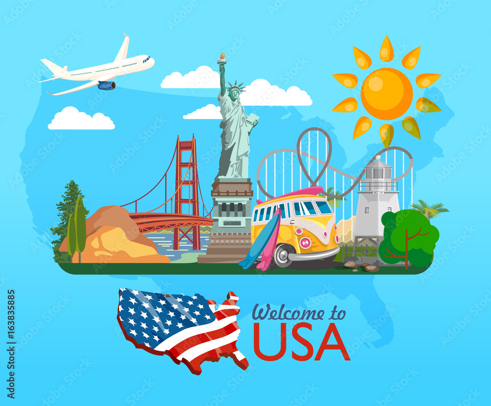 Welcome to USA. United States of America poster. Vector illustration ...