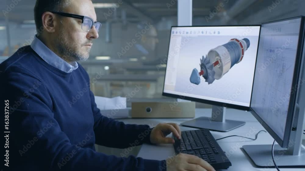 Chief Male Engineer Working on Big Technical Project Creating 3D ...