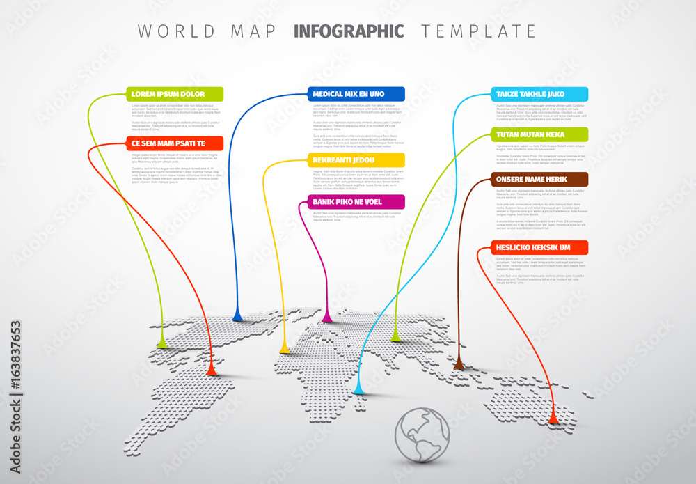 World Map Infographic with Bendy Markers 1 Stock Template | Adobe Stock