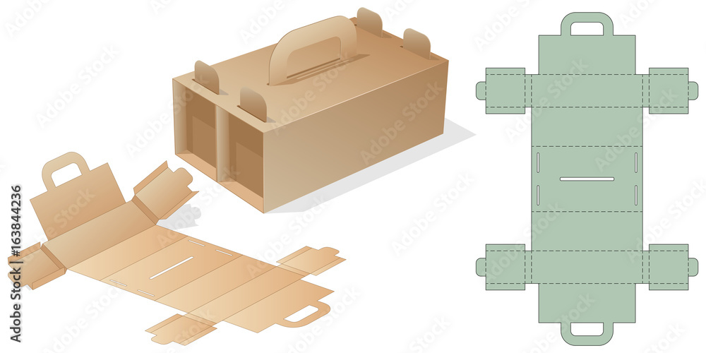 Retail Shoes box with Blueprint. Template Cube carton package with Die ...