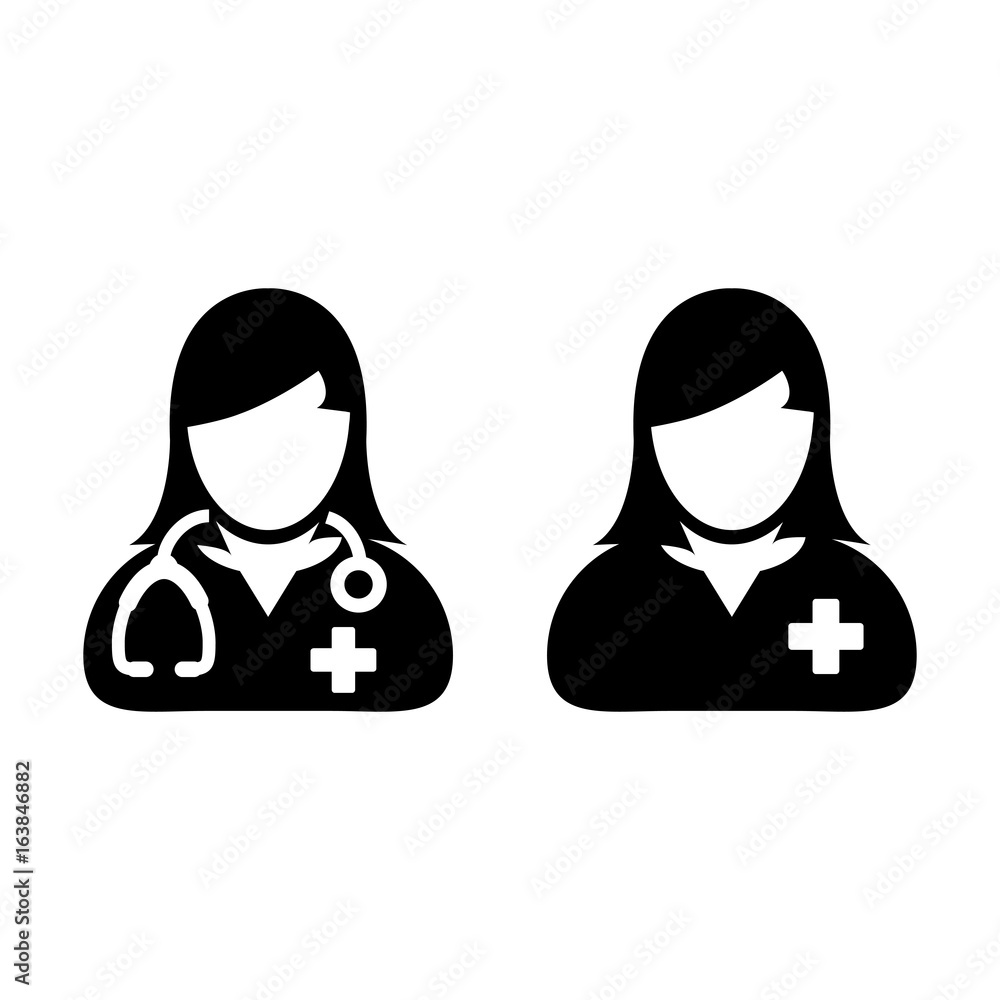 Woman Doctor Icon Vector with Patient or Medical Assistant Avatar in ...