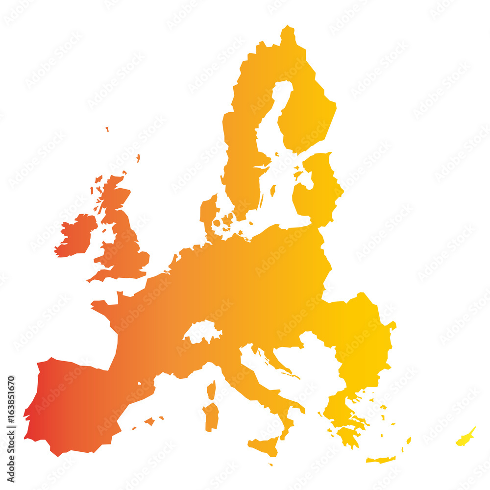 European Union territory. Orange gradient silhouette isolated on white ...