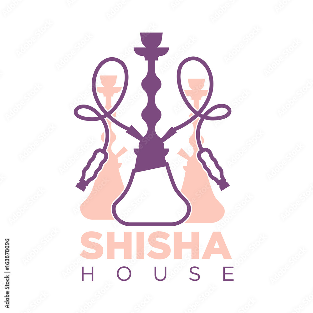 Shisha house promotional logotype with hookah pink and purple ...