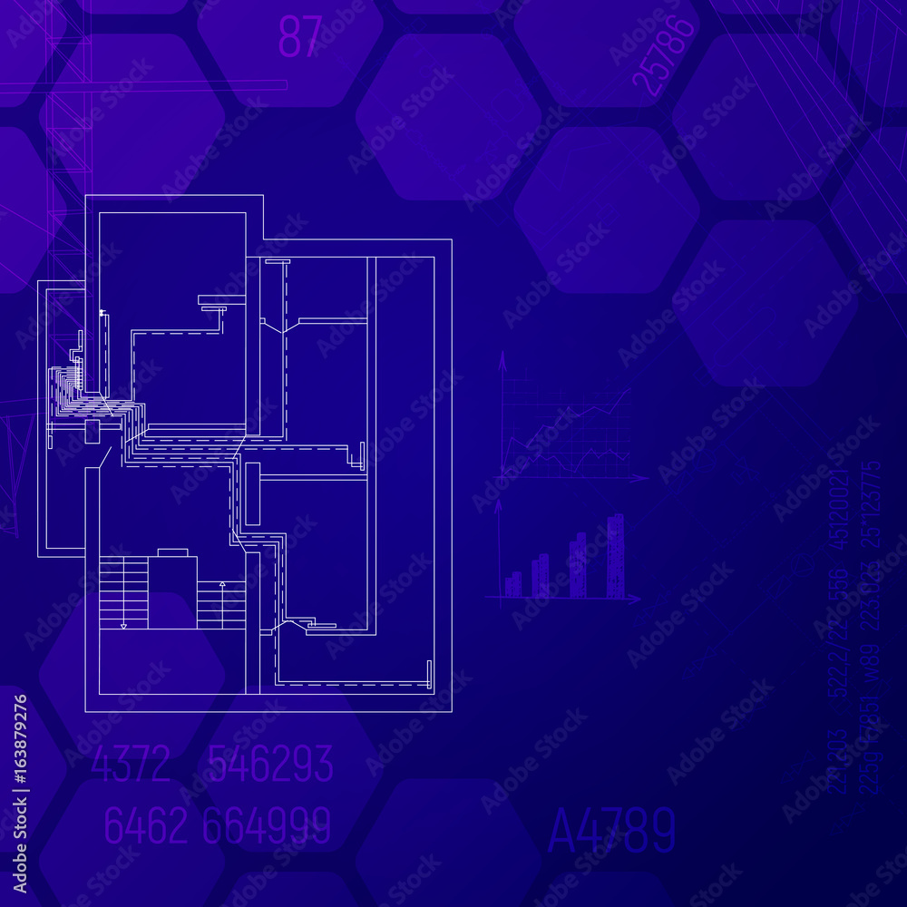 Construction concept. Blue print with a heating system. HVAC ...