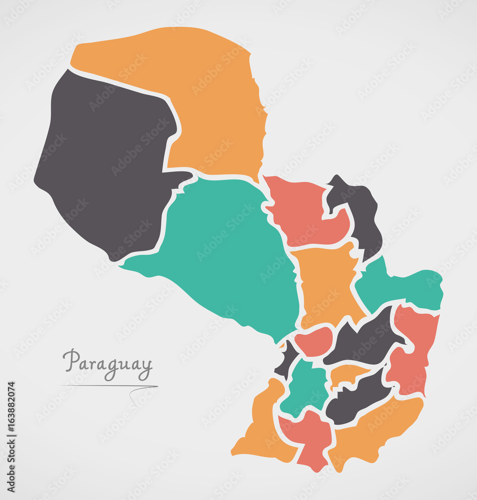 Paraguay Map with states and modern round shapes Stock Vector | Adobe Stock
