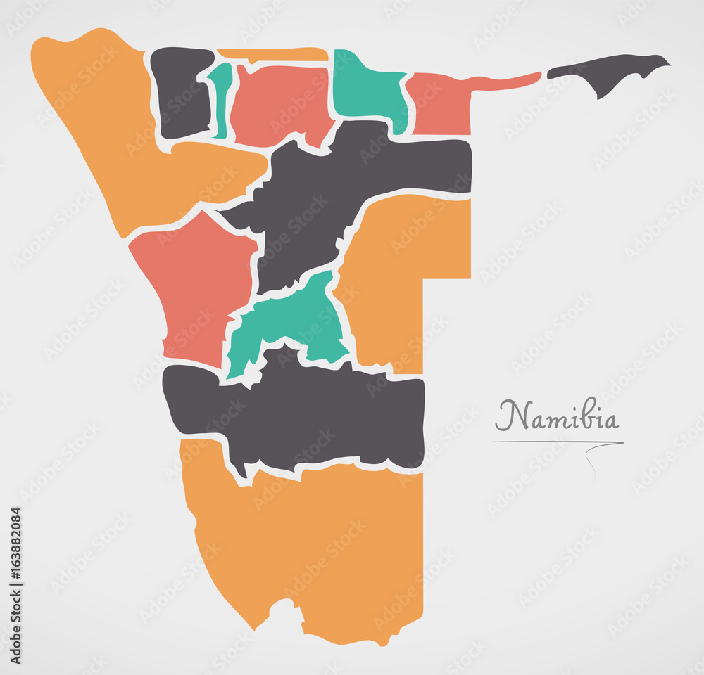 Namibia Map with states and modern round shapes Stock Vector | Adobe Stock