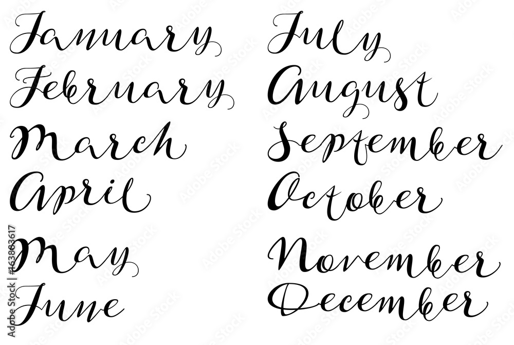 Months of year. Handmade Names of handwritten font headers Stock Vector ...