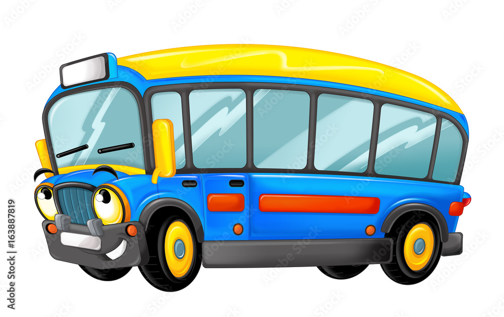 happy and funny cartoon bus looking and smiling - illustration for ...