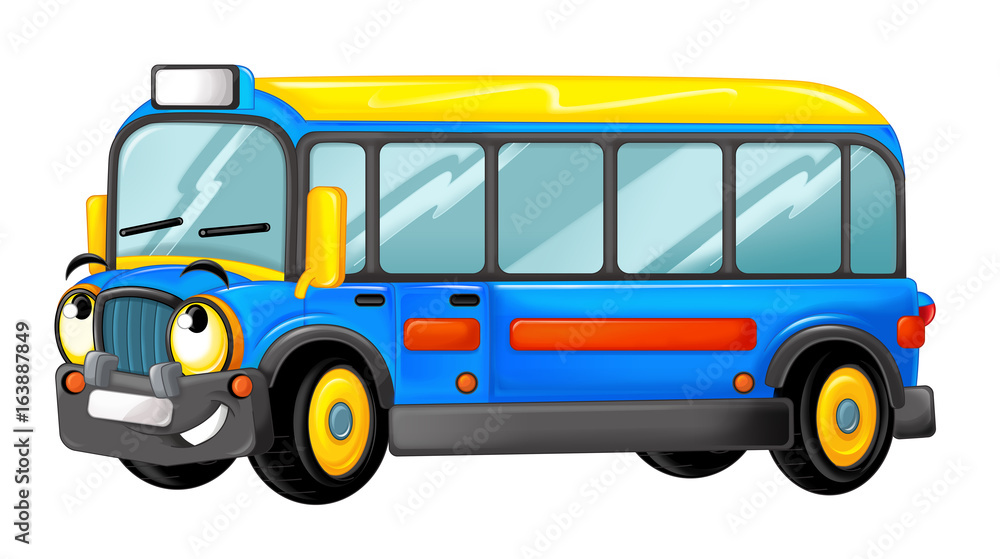 Cartoon happy and funny cartoon bus looking and smiling - illustration ...