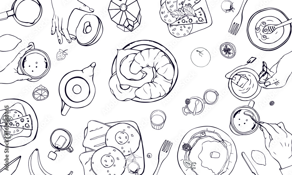 Breakfast Illustration Black And White