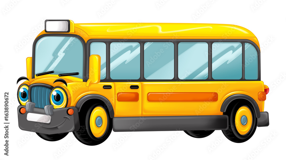 happy and funny cartoon bus looking and smiling - illustration for ...