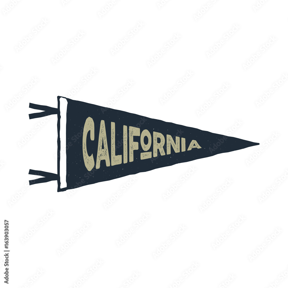 Vintage hand drawn pennant template. California sign. Retro textured ...