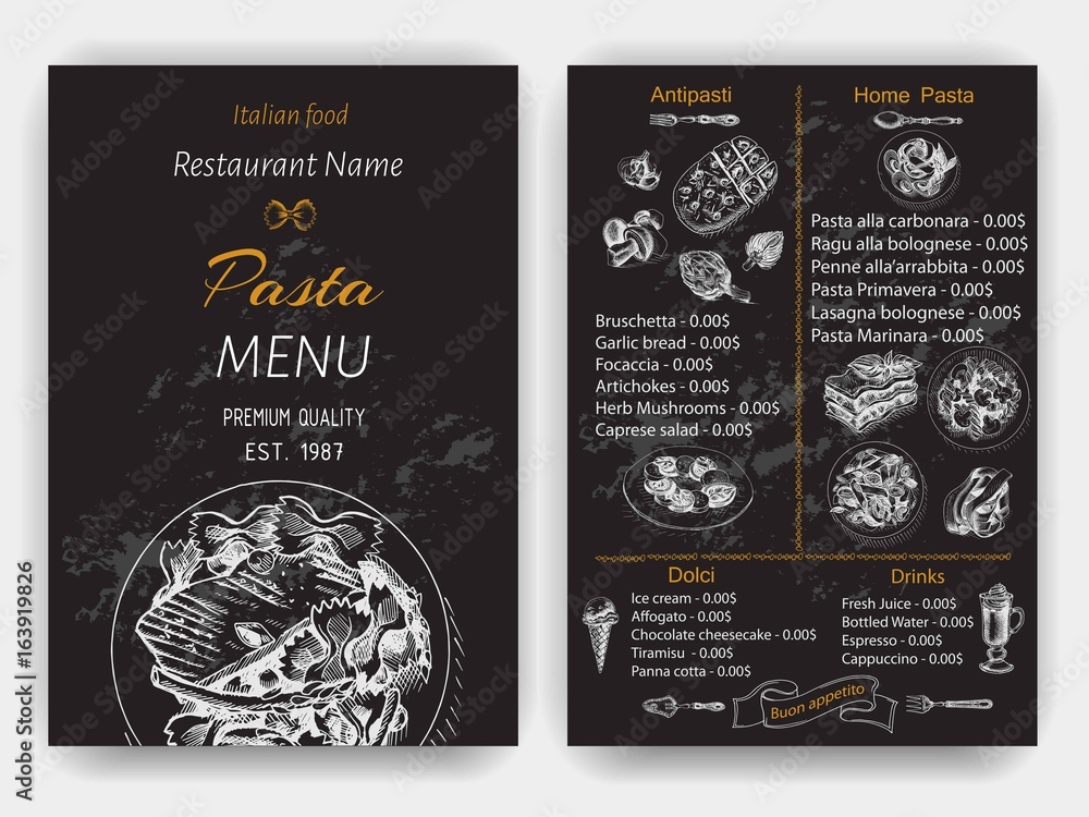 Vector illustration sketch - pasta. Card menu italian restaurant ...