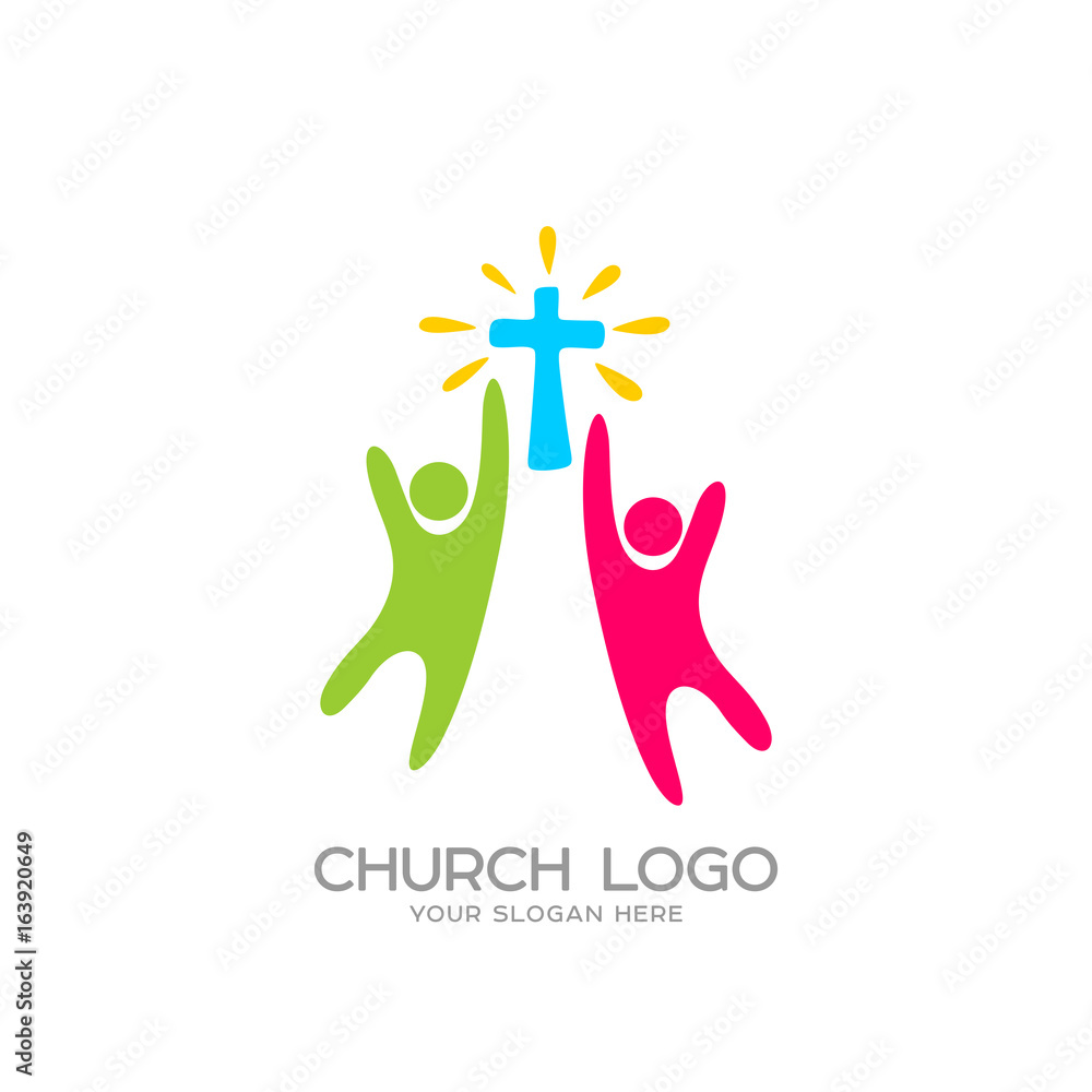 Church logo. Christian symbols. People worship the Lord Jesus Christ ...