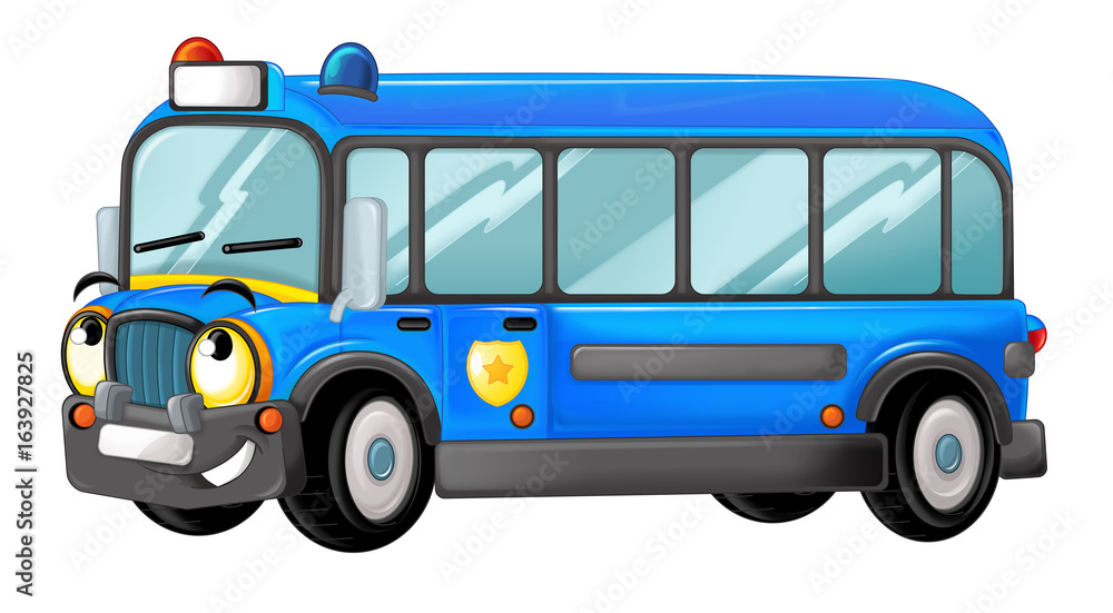 cartoon happy and funny police bus - isolated truck / smiling vehicle ...
