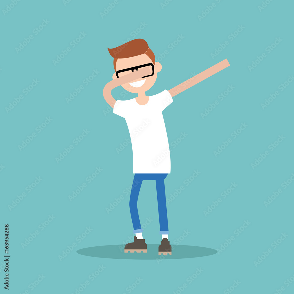 Young character making DAB dance / flat editable vector illustration ...