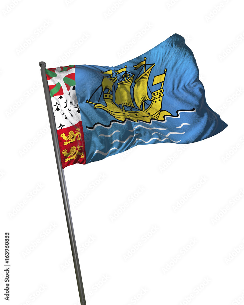 Saint Pierre and Miquelon Flag Waving Isolated on White Background ...