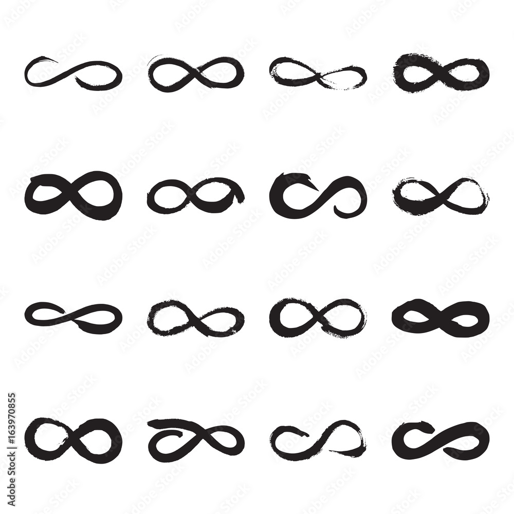 Collection of 16 hand painted infinity sign. Vector illustration Stock ...