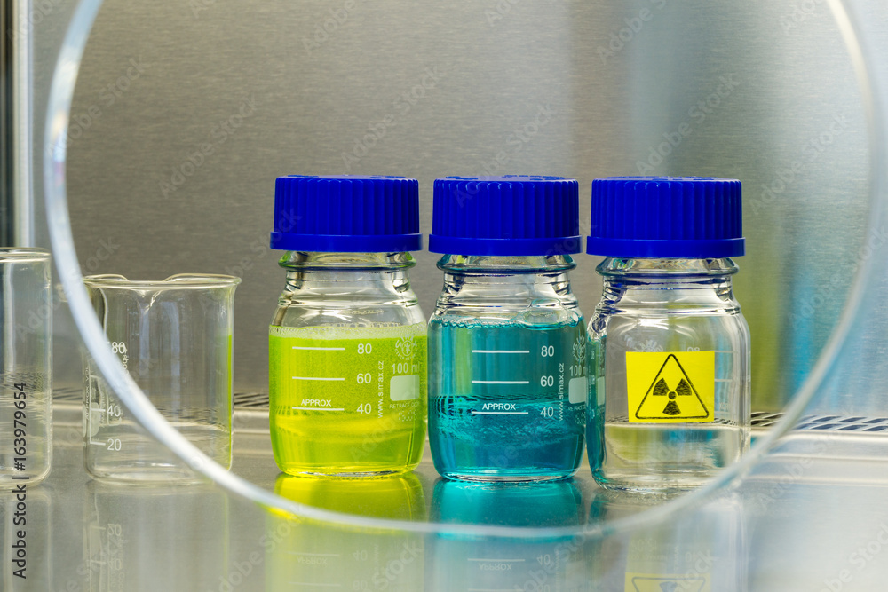 glas bottles in a laboratoy environment radioactive material Stock ...