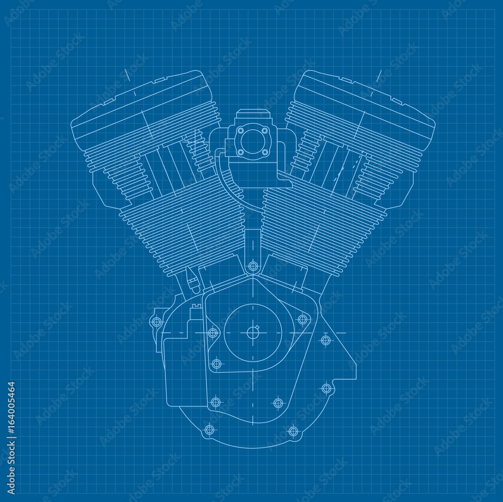 Technical drawing of the engine of the motorcycle. Stock Vector | Adobe ...