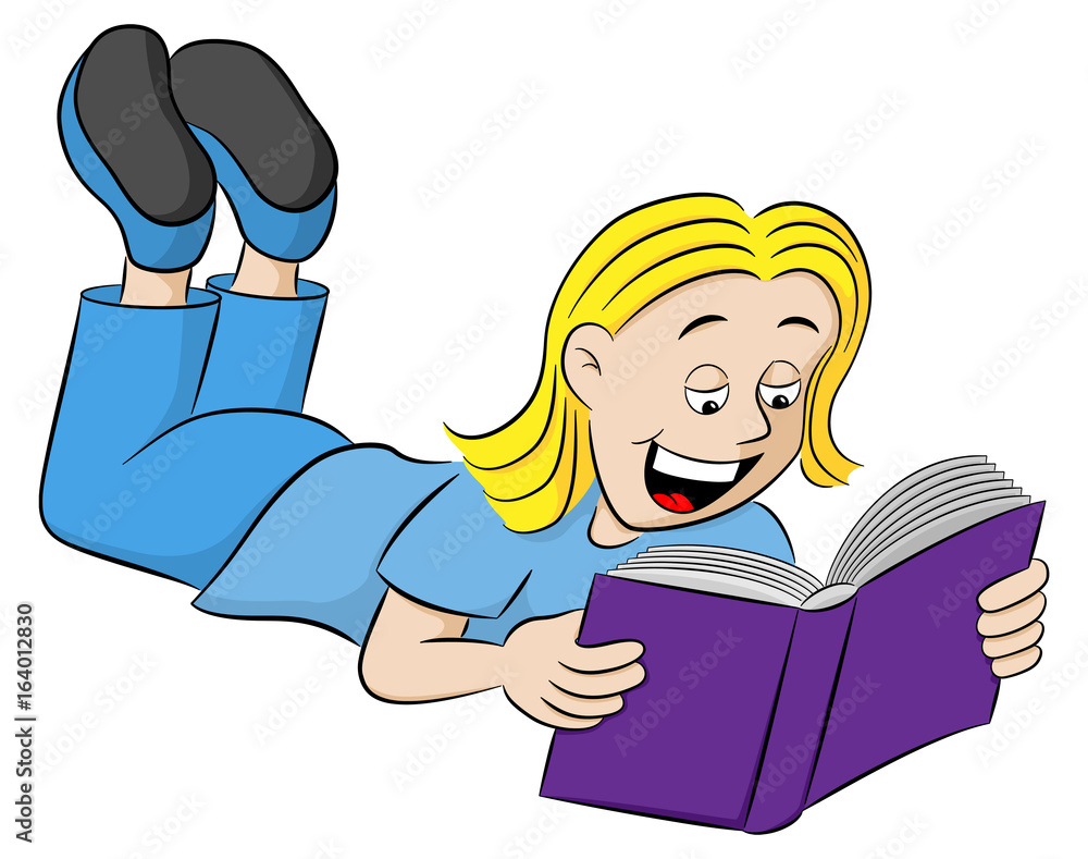 Kind liest ein spannendes Buch auf dem Boden liegend Stock ベクター | Adobe ...