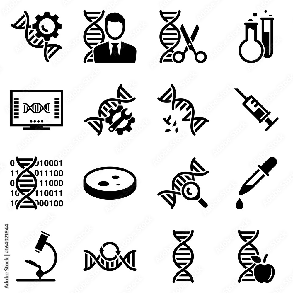 Set of simple icons on a theme Genetics, medicine, research, vector ...