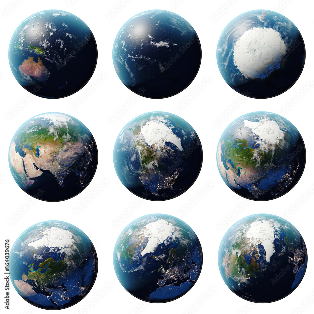3D rendering Planet Earth set, globe from different angles, Set Earth ...