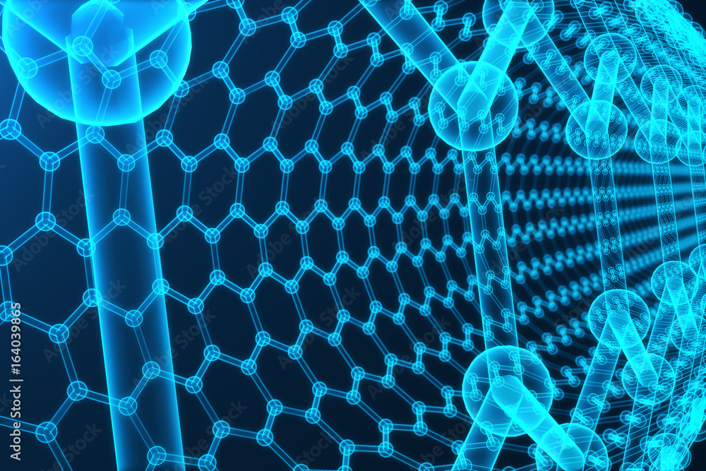 3d Rendering Abstract Nanotechnology Hexagonal Geometric Form Close Up Concept Graphene Atomic