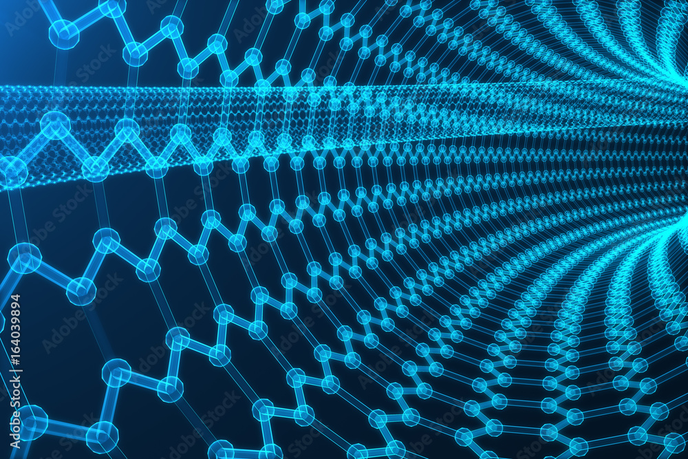 3d Rendering Abstract Nanotechnology Hexagonal Geometric Form Close Up Concept Graphene Atomic