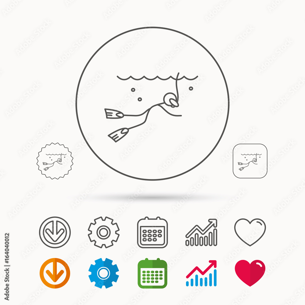 Diving icon. Swimming underwater with tube sign. Scuba diving symbol ...