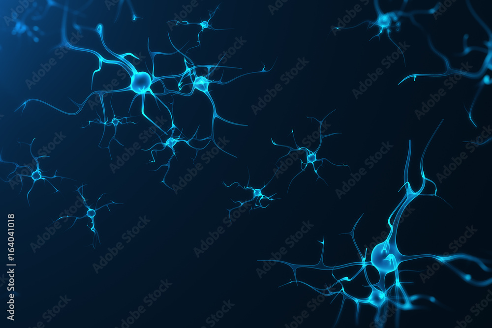 Conceptual illustration of neuron cells with glowing link knots ...