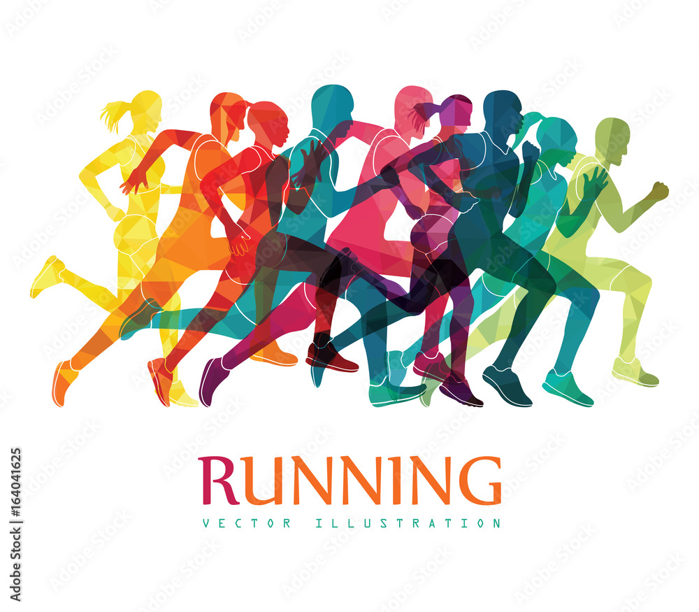 Running marathon, people run, colorful poster. Vector illustration ...