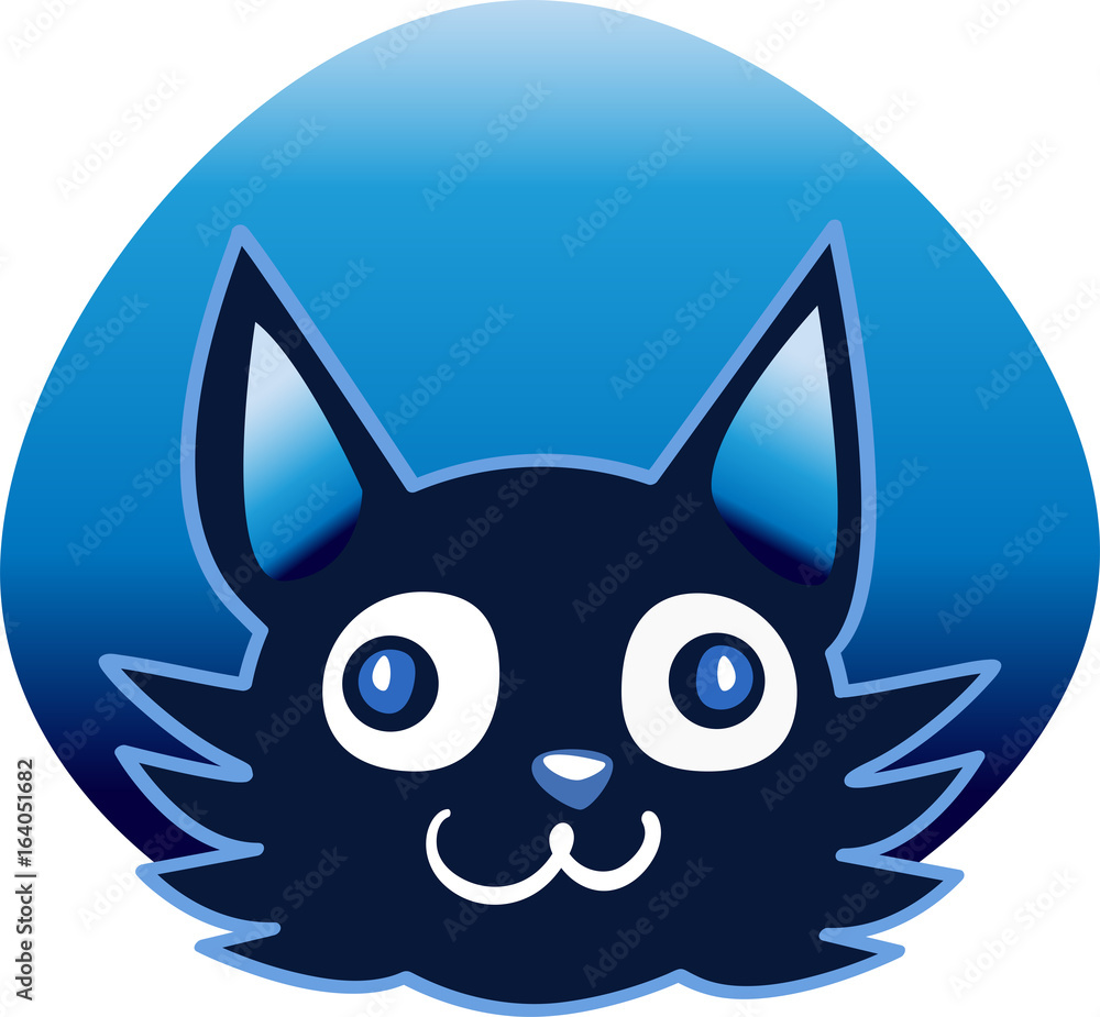 cartoon style blue vector cat head with contour Stock Vector | Adobe Stock