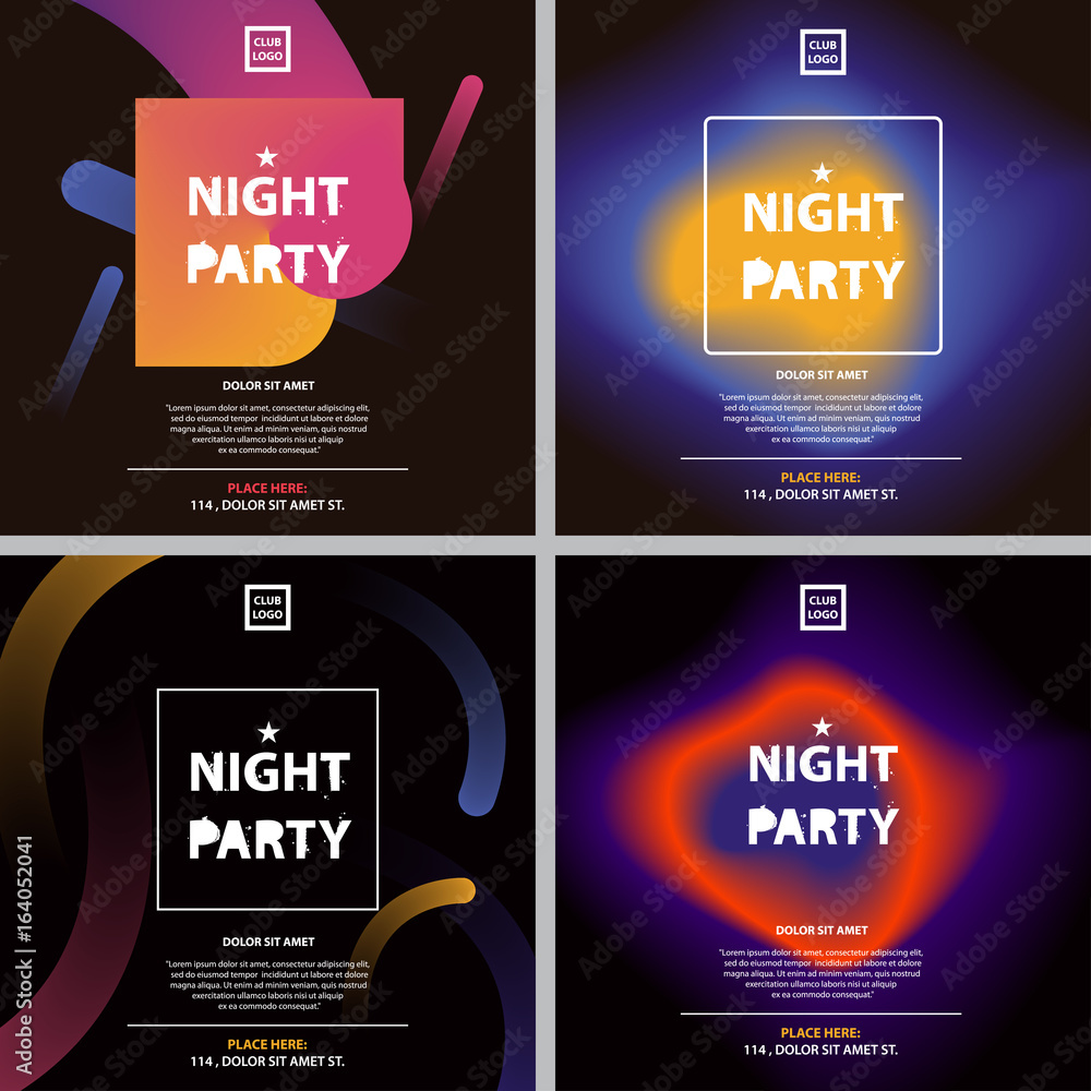 Colorful night party background set. Event invitation. Modern graphic ...
