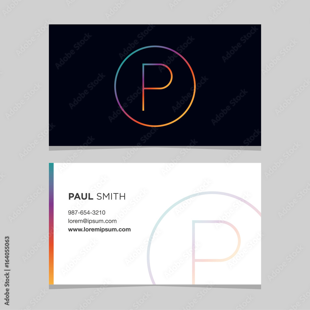 Logo alphabet letter "P", with business card template. Vector graphic ...