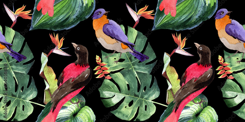 Sky birds of paradise pattern in a wildlife by watercolor style. Wild ...