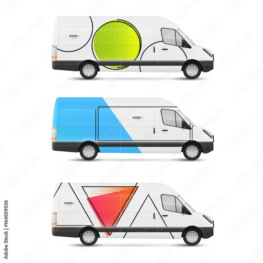 Set of branding design templates white bus in modern geometric style ...