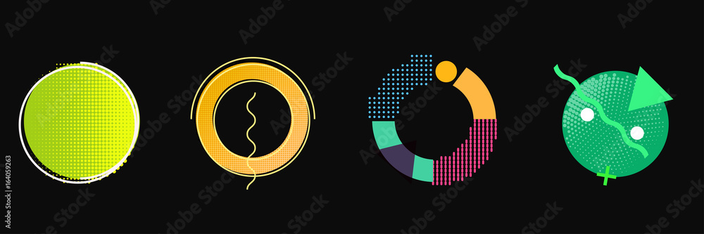Set of simple circle form, frames or border in geometric abstract pop ...