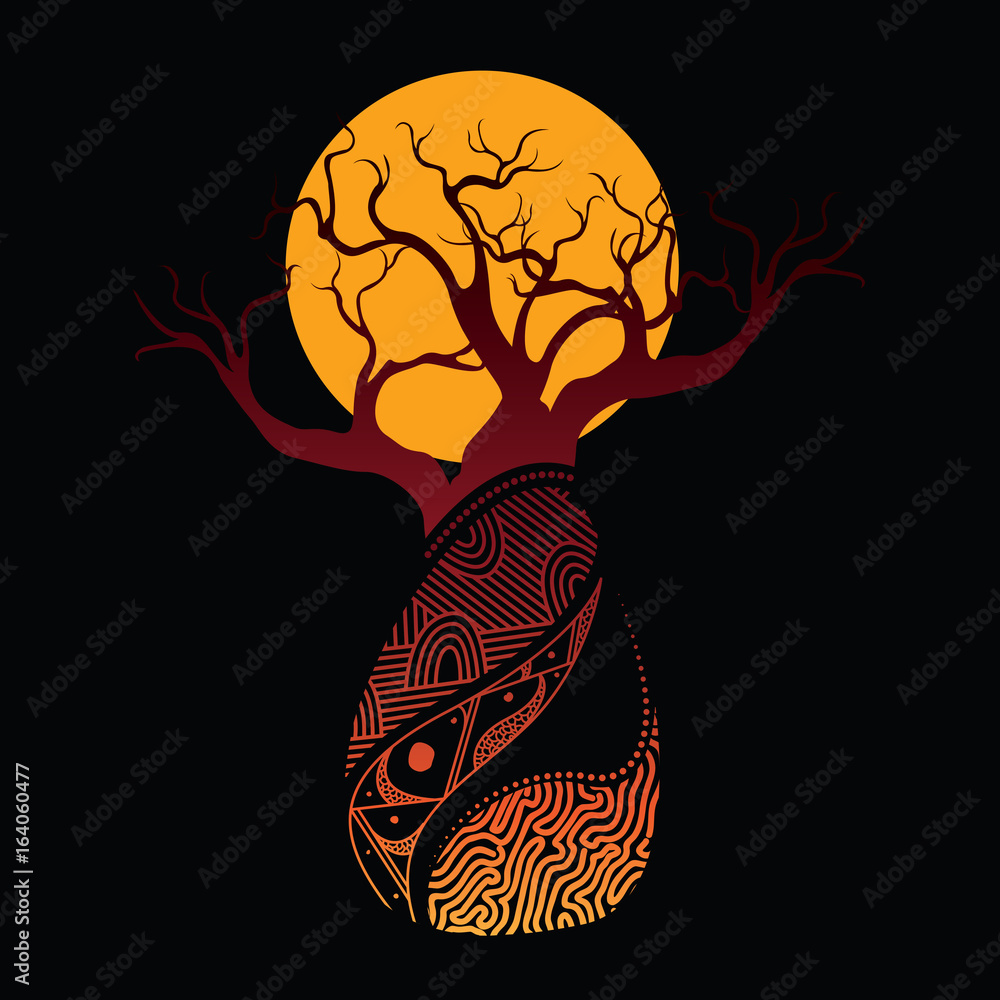 Boab (Baobab) Tree Vector Painting. Aboriginal dot art vector ...