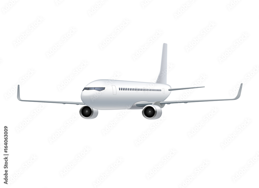 Flying airplane, jet aircraft, airliner. 3d perspective view of ...