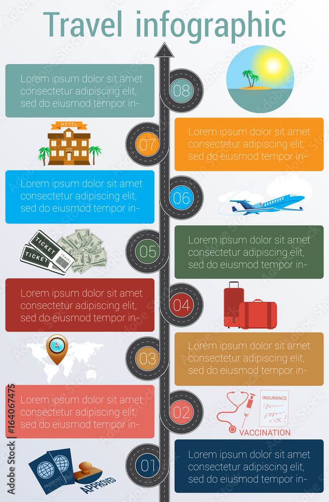 Travel infographic. Template 8 positions. Vector illustration Stock ...